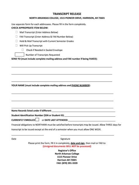 North Arkansas College Transcript Request Fill Out And Sign Online Dochub