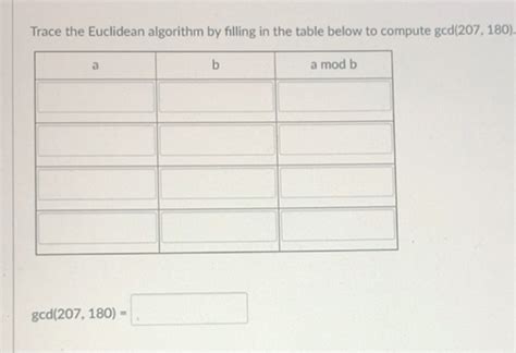solved trace the euclidean algorithm by filling in the table
