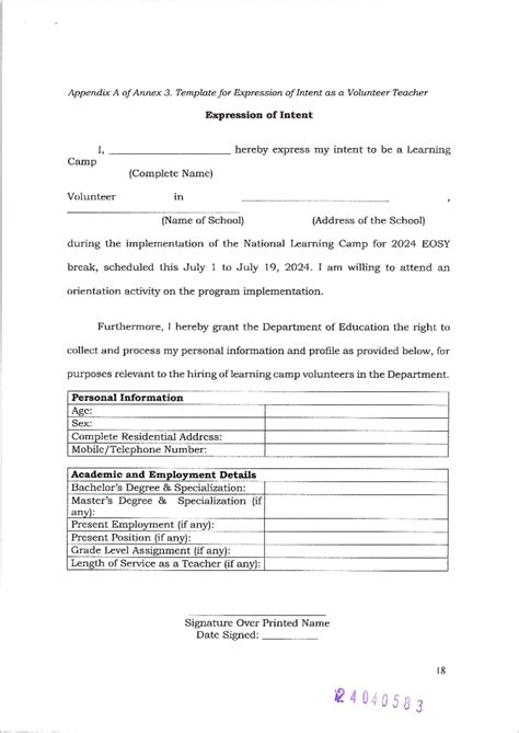 Expression Of Intent Form Nlc Appendix A Of Annex 3 Template For Expression Of Intent As A