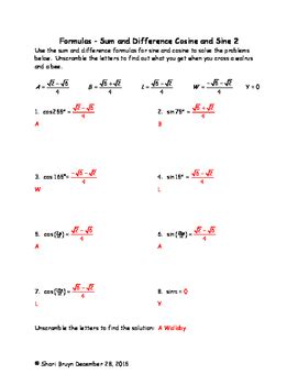 Formulas Sum And Difference Cosine And Sine By We Re Bruyn Math