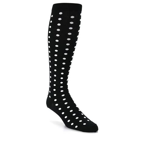 Black White Polka Dot Socks Mens Over The Calf Socks