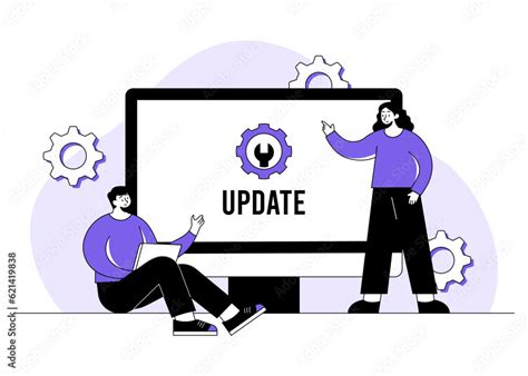 Computer With Software Update Screen Flat Vector Illustration System