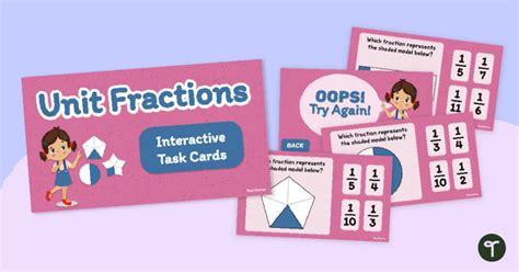 Unit Fraction Interactive Task Cards Teach Starter