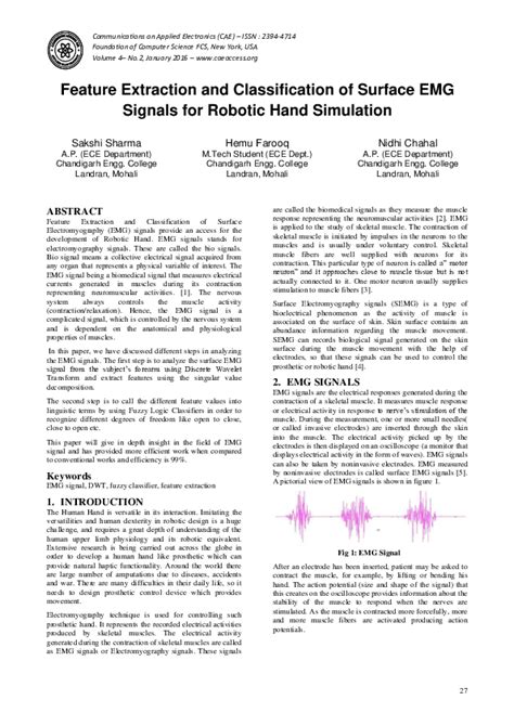 Pdf Feature Extraction And Classification Of Surface Emg Signals For