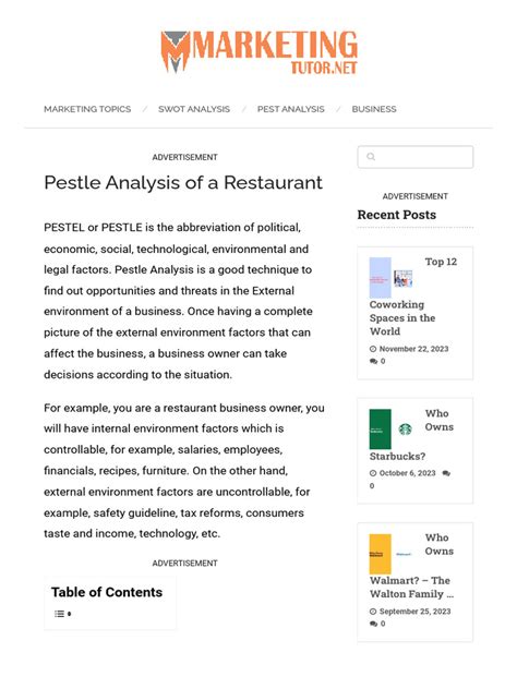 An Example Of Pestle Analysis Of A Restaurant Marketing Tutor Pdf
