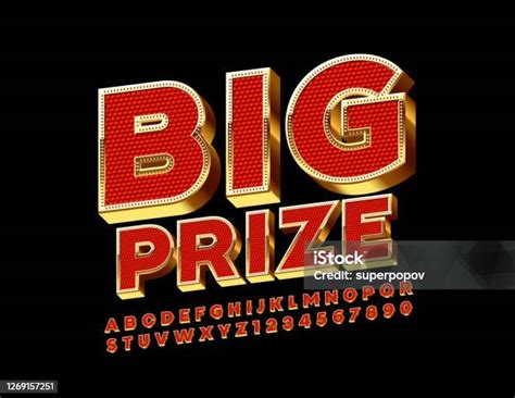 벡터 세련된 프로모션 포스터 큰 상 빨간색과 황금 알파벳 문자 와 숫자 광고에 대한 스톡 벡터 아트 및 기타 이미지 광고 그래픽 프린트 금 금속 Istock