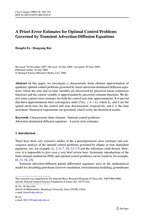 pdf a priori error estimates for optimal control problems governed by transient advection