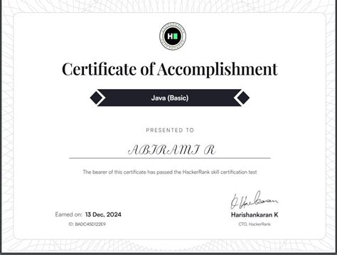 Abirami R On Linkedin Java Certification Hackerrank Learning Programming