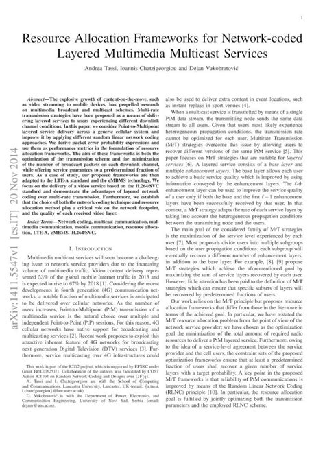 Pdf Resource Allocation Frameworks For Network Coded Layered · Multimedia Multicast