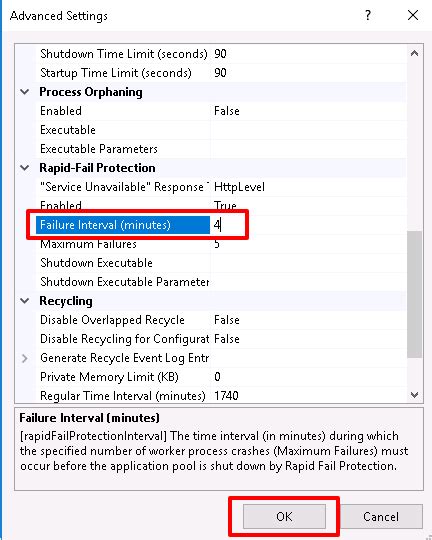 How To Setup Failure Settings For An Application Pool In Iis Windows