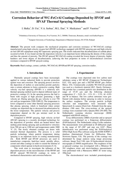 Pdf Corrosion Behavior Of Wc Fecral Coatings Deposited By Hvof And Hvaf Thermal Spraying Methods