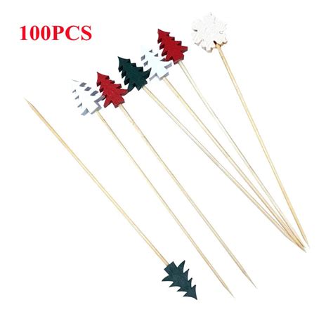 100pcs 크리스마스 과일 추천 칵테일 이쑤시개 디저트 뷔페 샐러드 포크 케이크 머핀 야채 스틱 파티 장식 Supllies