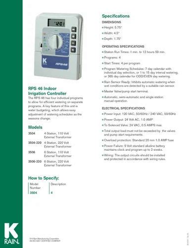 Plastic K Rain Rps 46 Mini Irrigation Controller 240 V At Rs 5030
