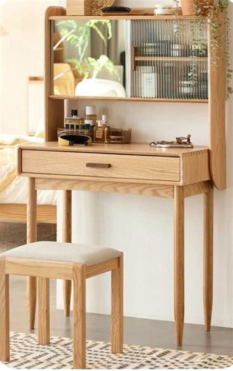 Oak Solid Wood Dressing Table Hidden Makeup Mirror Møbeldesign