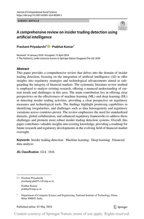 A Comprehensive Review On Insider Trading Detection Using Artificial Intelligence Request Pdf