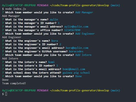Github Byaylin Team Profile Generator
