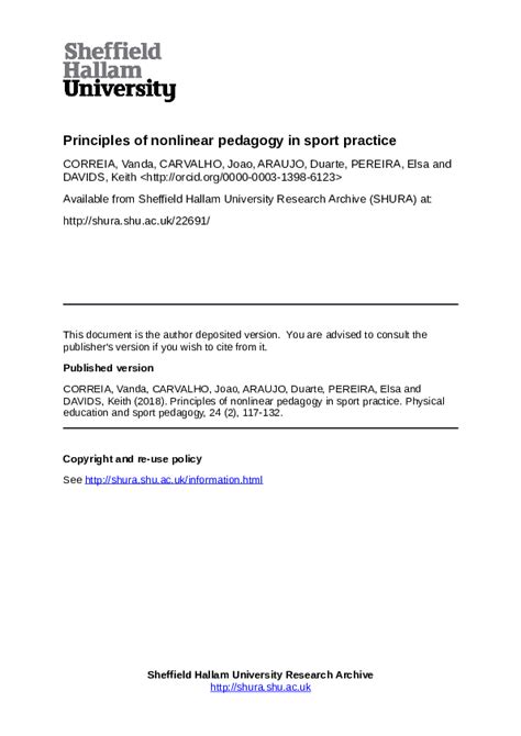 Pdf Principles Of Nonlinear Pedagogy In Sport Practice