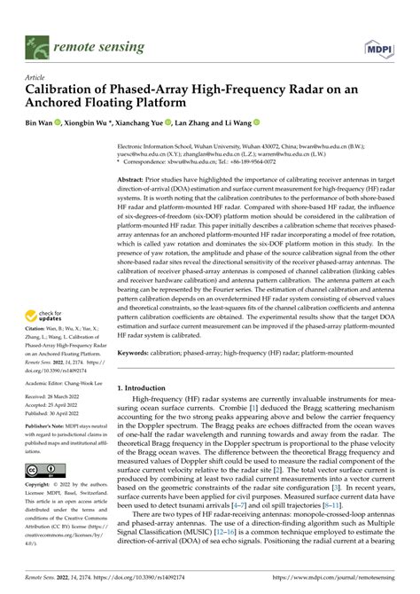 Pdf Calibration Of Phased Array High Frequency Radar On An Anchored Floating Platform