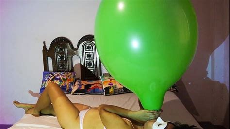 Your Sexy Stepsister Kate Blows To Pop Your Green 24 Inch Tuftex Balloon Asian Looner Girls