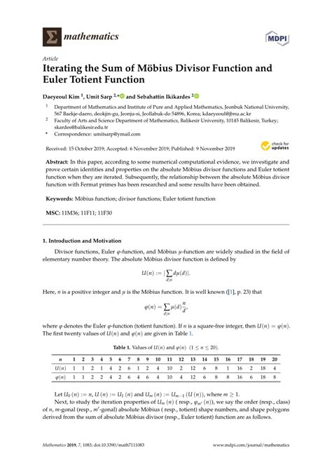 Pdf Iterating The Sum Of Möbius Divisor Function And Euler Totient