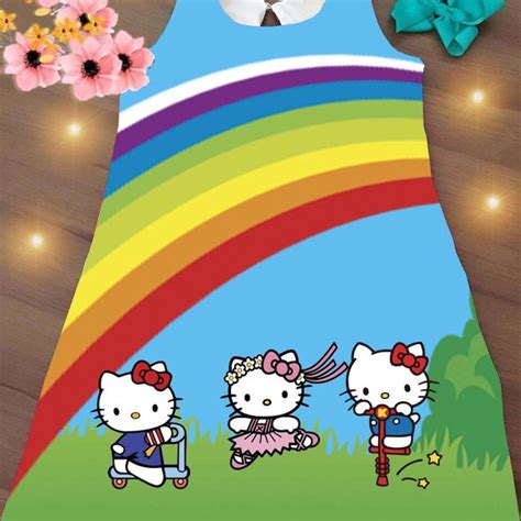 Vestido Hello Kitty Trapèzio Arco Iris Infantil Elo7