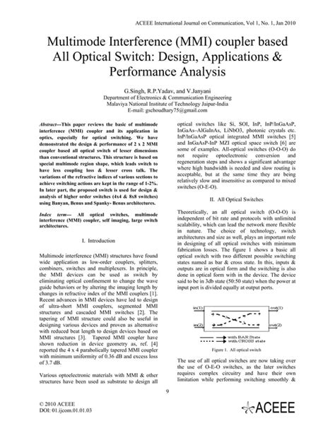 Multimode Interference Mmi Coupler Based All Optical Switch Design