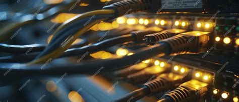 Premium Photo A Closeup Of Network Cables And Lights Depicting The Pulsing Heart Of Modern