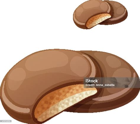 초콜릿 코팅 층이 땅콩 버터와 크림 쿠키 적용 만화 벡터 그림 흰색 배경에 고립입니다 음식과 음료와 요리에 대 한 재료의 시리즈 자파에 대한 스톡 벡터 아트 및 기타 이미지