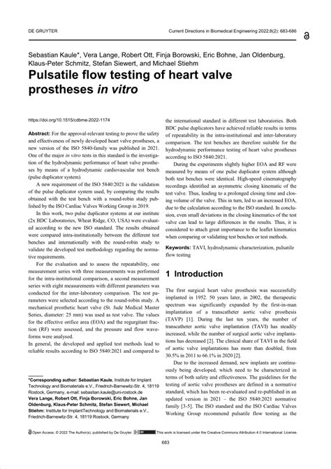 Pdf Pulsatile Flow Testing Of Heart Valve Prostheses In Vitro
