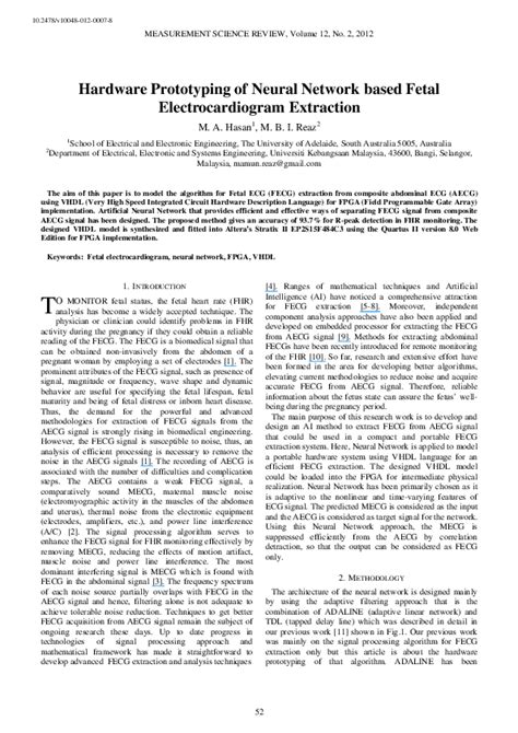 Pdf Hardware Prototyping Of Neural Network Based Fetal Electrocardiogram Extraction