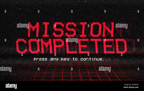 Mission Completed Vintage Arcade Game Screen With Glitch Effect