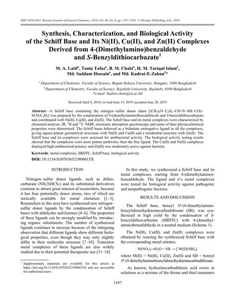 Pdf Synthesis Characterization And Biological Activity Of The Schiff Base And Its Niii Cu