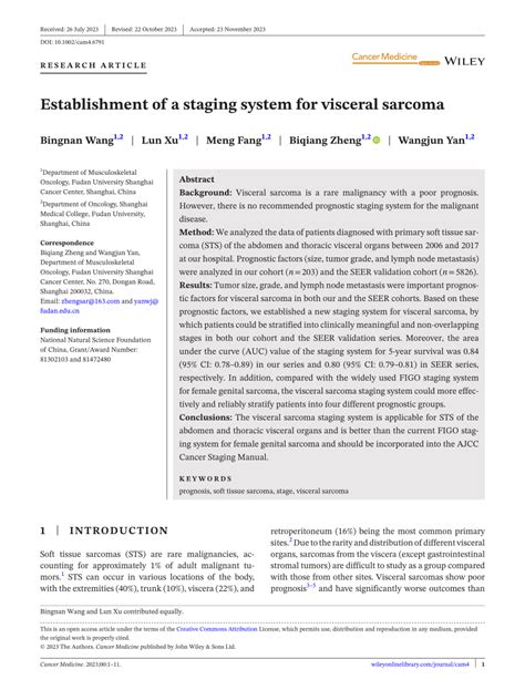 Pdf Establishment Of A Staging System For Visceral Sarcoma