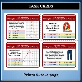 TEKS Algebra A B Task Card Writing Linear Inequalities Equation