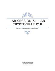 Lab Session 5 Docx LAB SESSION 5 LAB CRYPTOGRAPHY II NIT5081 Fundamentals Of Cyber Security