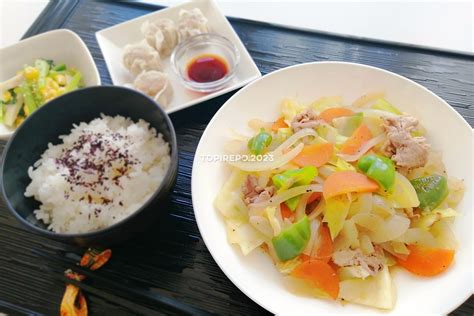 豚キャベツの塩だれ炒め＆焼売・青菜ナムルと銘菓＠鳩もなか トピレポ