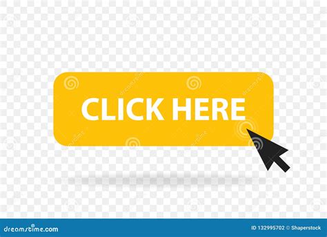 Click Web Button Template Vector Yellow Bar Computer Mouse Click Here Cursor Stock Vector