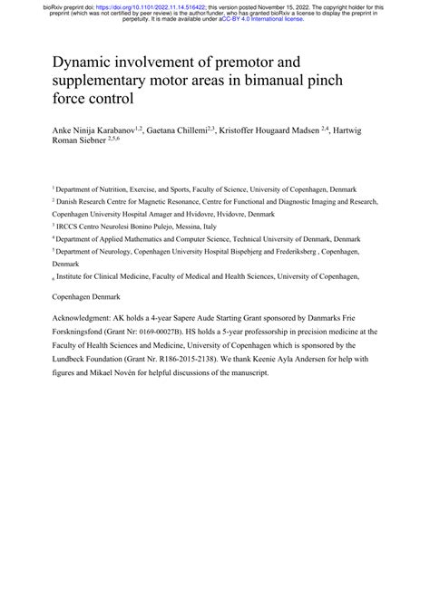 Pdf Dynamic Involvement Of Premotor And Supplementary Motor Areas In Bimanual Pinch Force Control