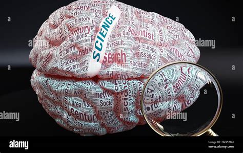 Science In Human Brain A Concept Showing Hundreds Of Crucial Words Related To Science Projected
