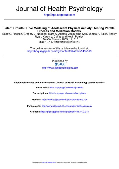 Pdf Latent Growth Curve Modeling Of Adolescent Physical Activity Testing Parallel Process And