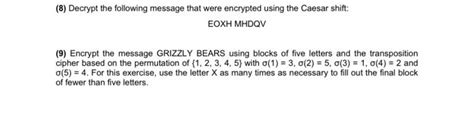 Solved 8 Decrypt The Following Message That Were Encrypted