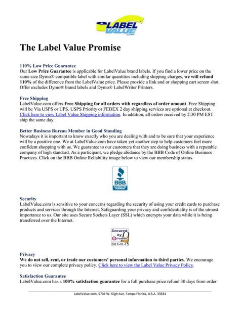 the labelvalue promise pdf free download