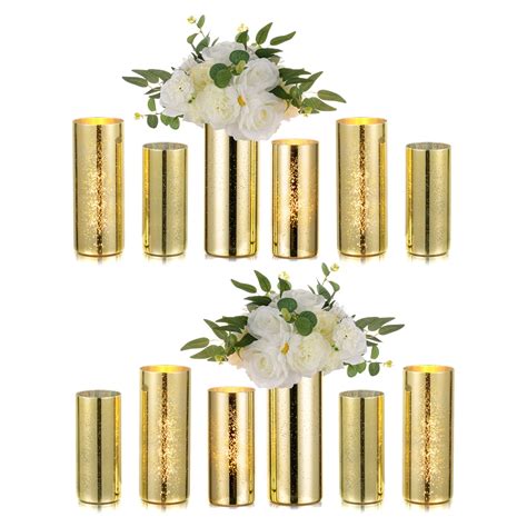 Hewory Glass Hurricane Candle Holder 12 Pcs Gold Candle