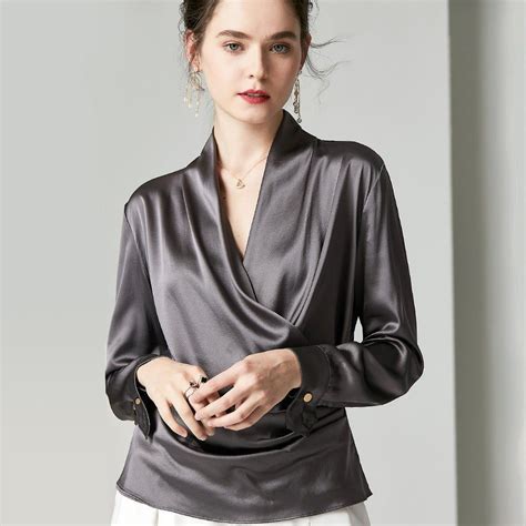 Womens Elegant Silk Blouse 100 Mulberry Silk Long Sleeves Top The