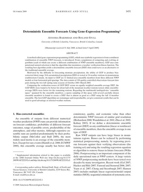 Pdf Deterministic Ensemble Forecasts Using Gene Expression Programming