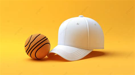 농구공과 흰색 패션 야구 모자의 3d 렌더링이 있는 노란색 배경 농구공 야구 유니폼 야구 배경 배경 일러스트 및 사진 무료 다운로드 Pngtree