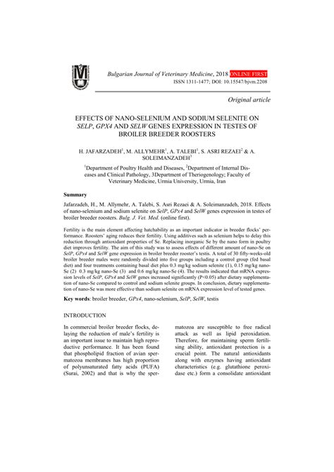 Pdf Original Article Effects Of Nano Selenium And Sodium Selenite On