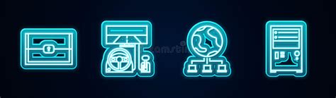 Set Line Chest For Game Racing Simulator Cockpit Computer Network And Glowing Neon Icon