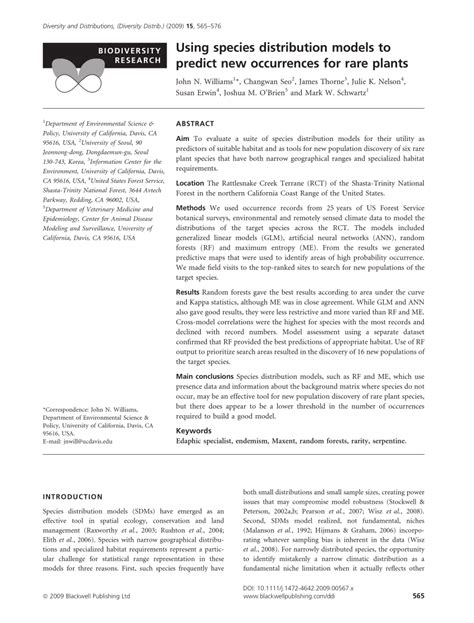 Pdf Using Species Distribution Models To Predict New Occurrences For Rare Plants