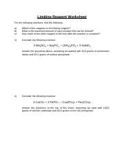 Stoichiometry Practice Problems Limiting Reagent Scenarios Course Hero